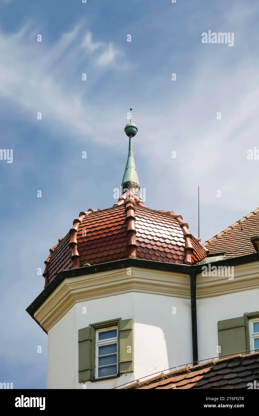 Bernstadt Castle, detail, turret, roof shingles, windows, today ...
