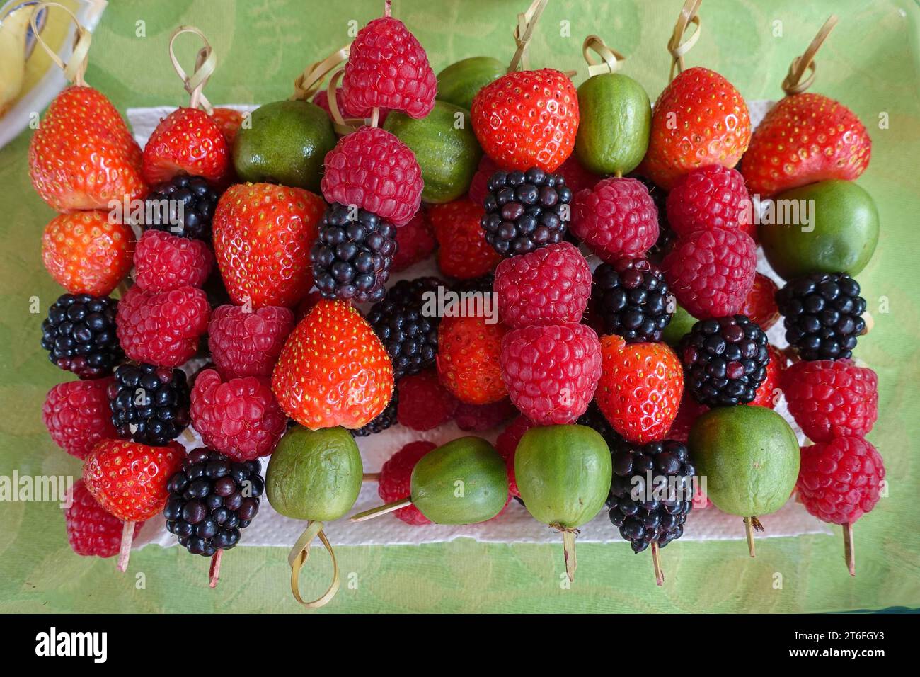 Berry skewers, strawberries, blackberries, raspberries, gooseberries ...