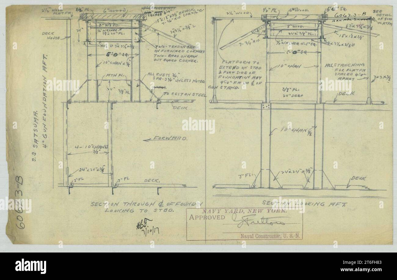USS Satsuma (ID-2038)- 4'' Gun Foundation Aft. - Section Through Lc of ...