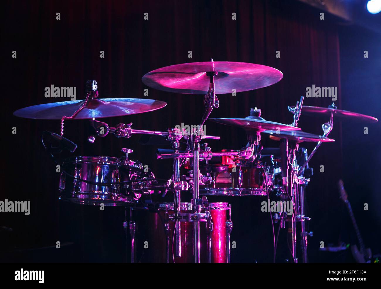 Drum kit on concert stage. Professional percussion instrument Stock ...