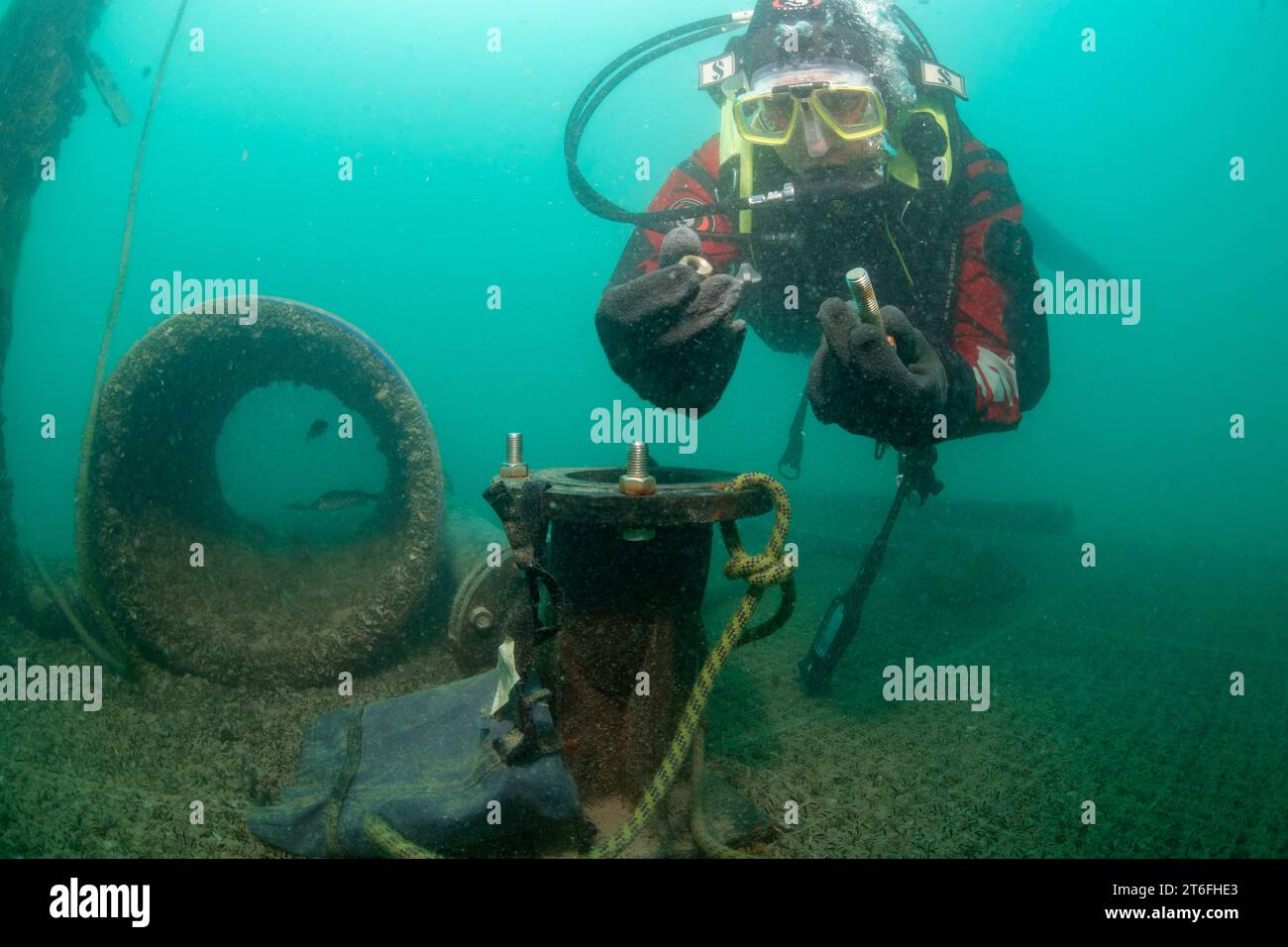 Work of a fire diver on Lake Attersee Stock Photo - Alamy