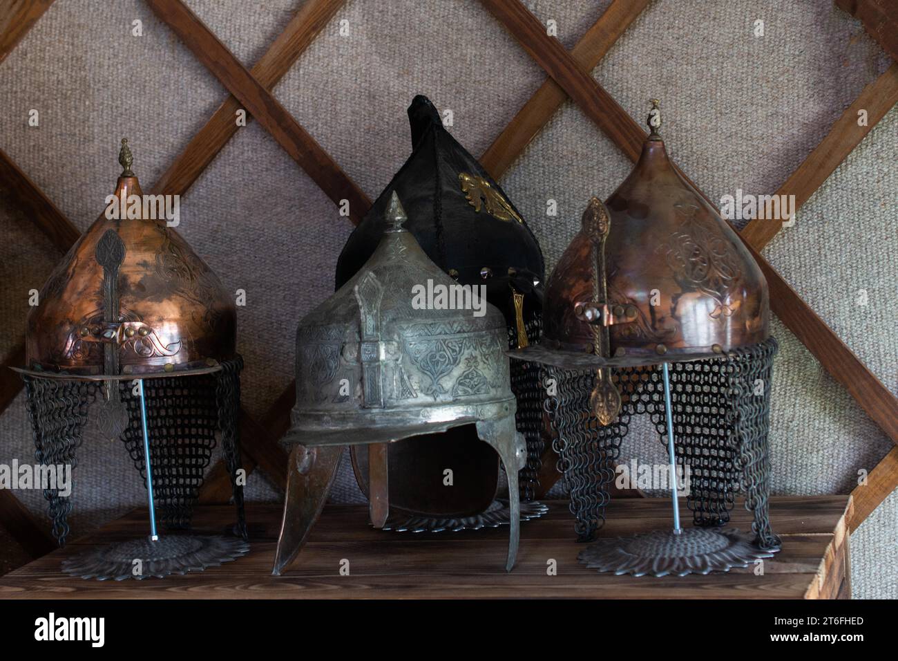 Decorative metal Helmets Of Warriors Of Turkish Ottoman empire Stock ...
