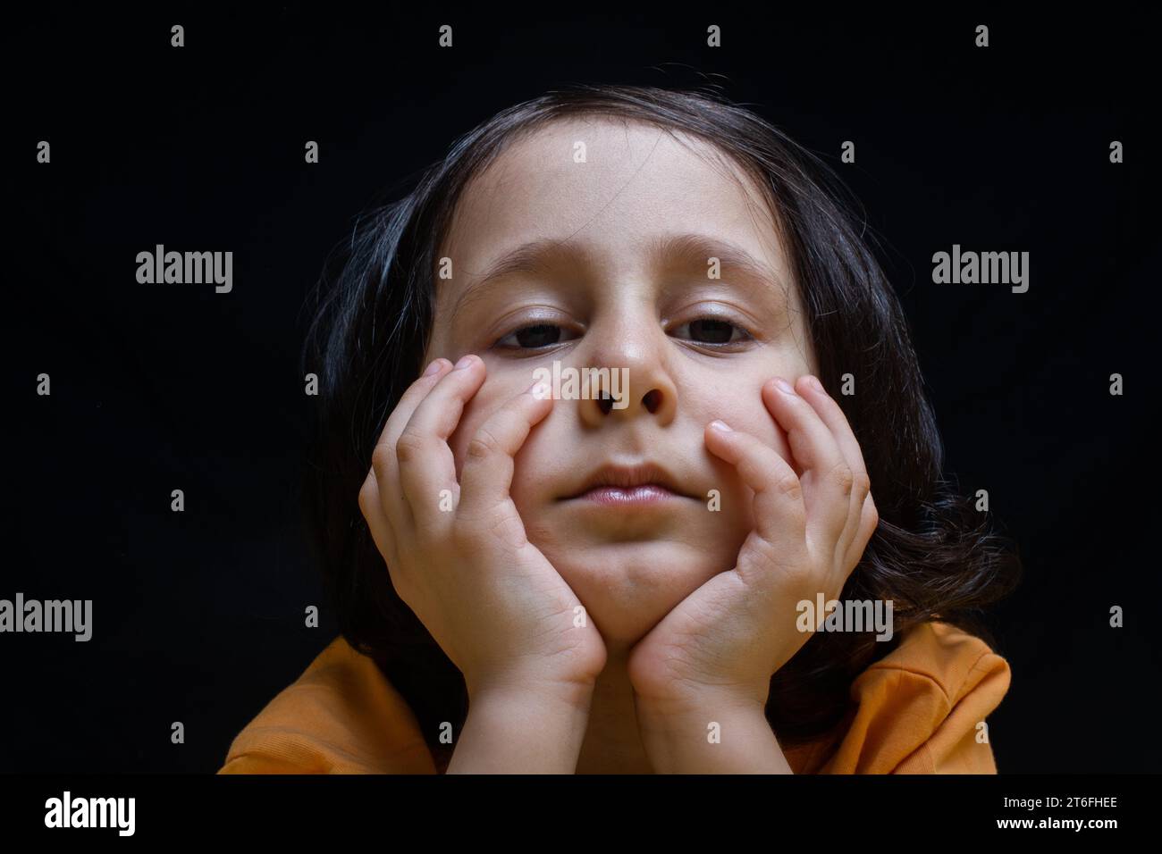 Emotional intelligence and thoughtfu boy looking lonely Stock Photo - Alamy