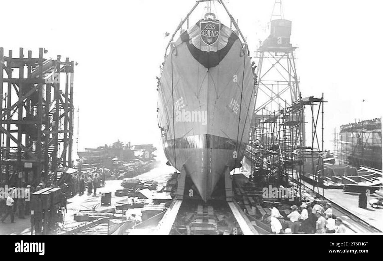 USS Scribner (APD-122) launching Stock Photo - Alamy