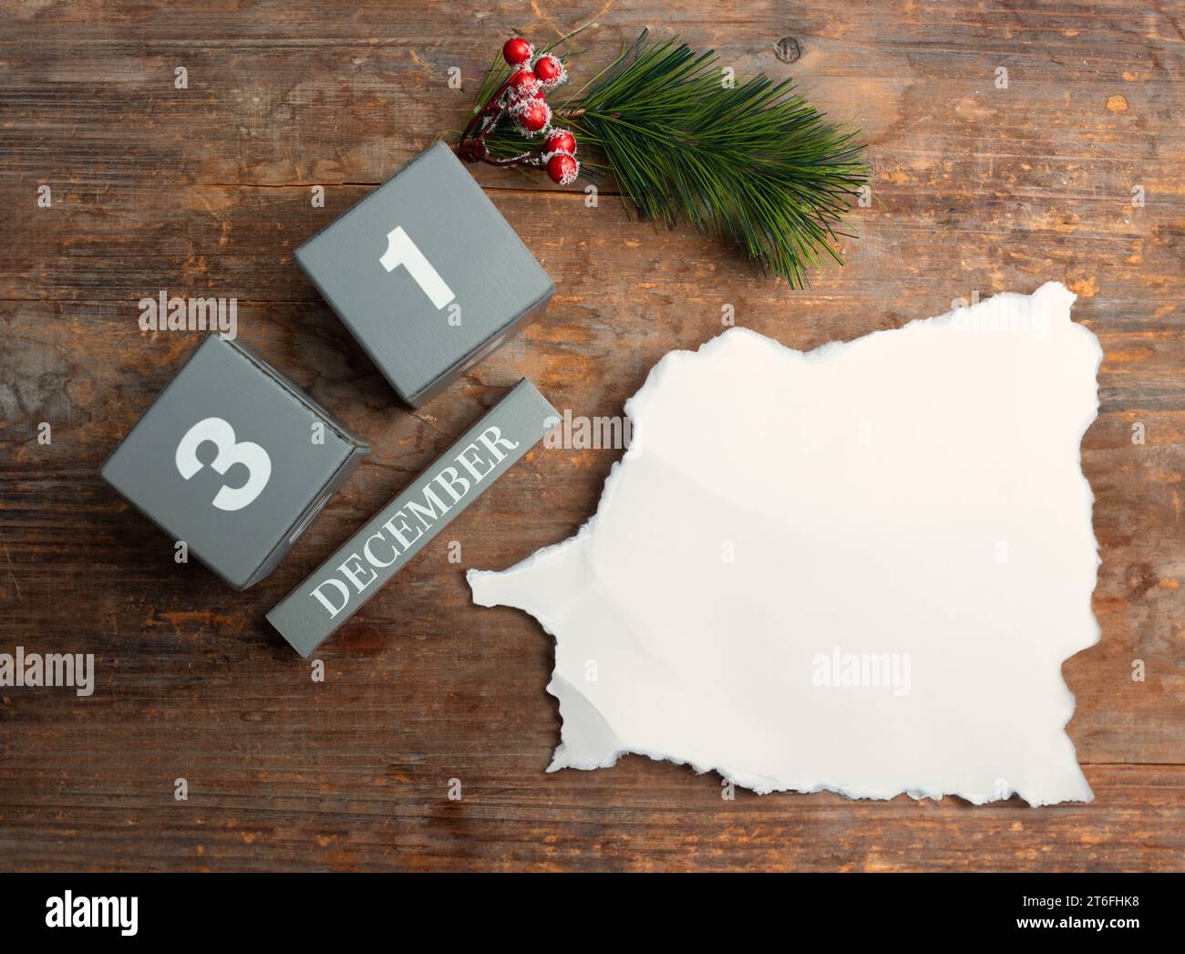 December 31st. wooden calendar with the date December 31 with New and a ...