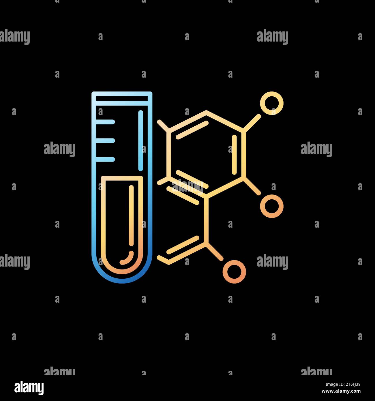 Test Tube and Chemical Formula vector Analysis concept linear colorful icon on dark background ...
