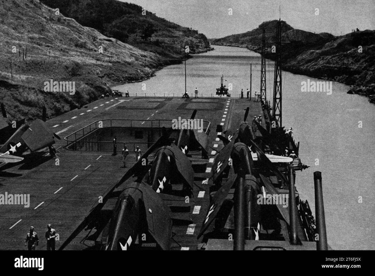 USS Shangri-La (CV-38) transits the Panama Canal on 24 January 1945 ...