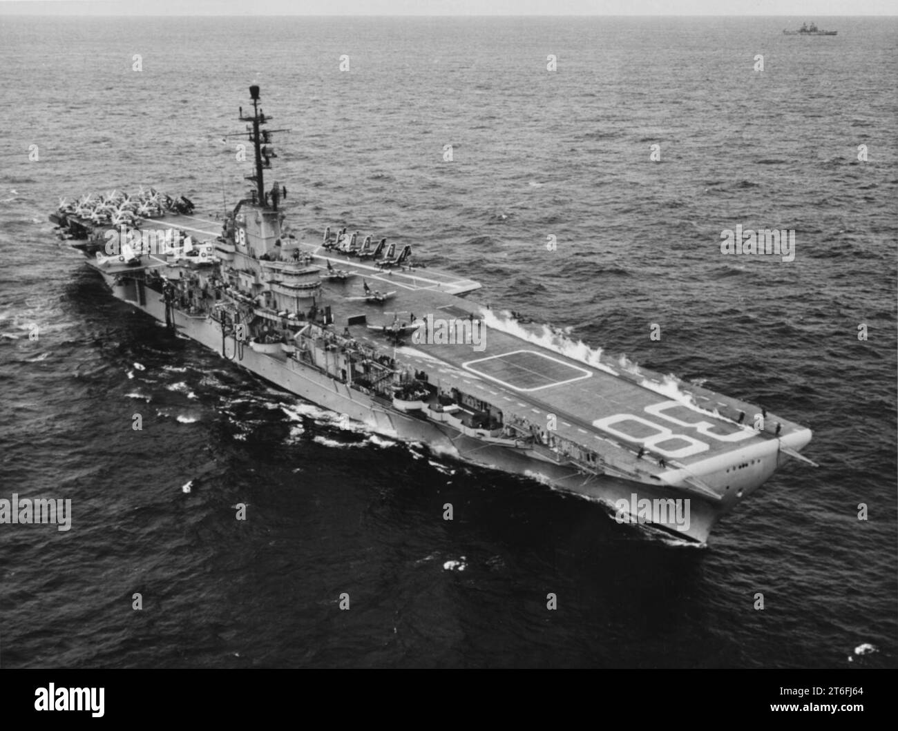 USS Shangri-La (CVA-38) launching aircraft on 10 January 1956 Stock ...