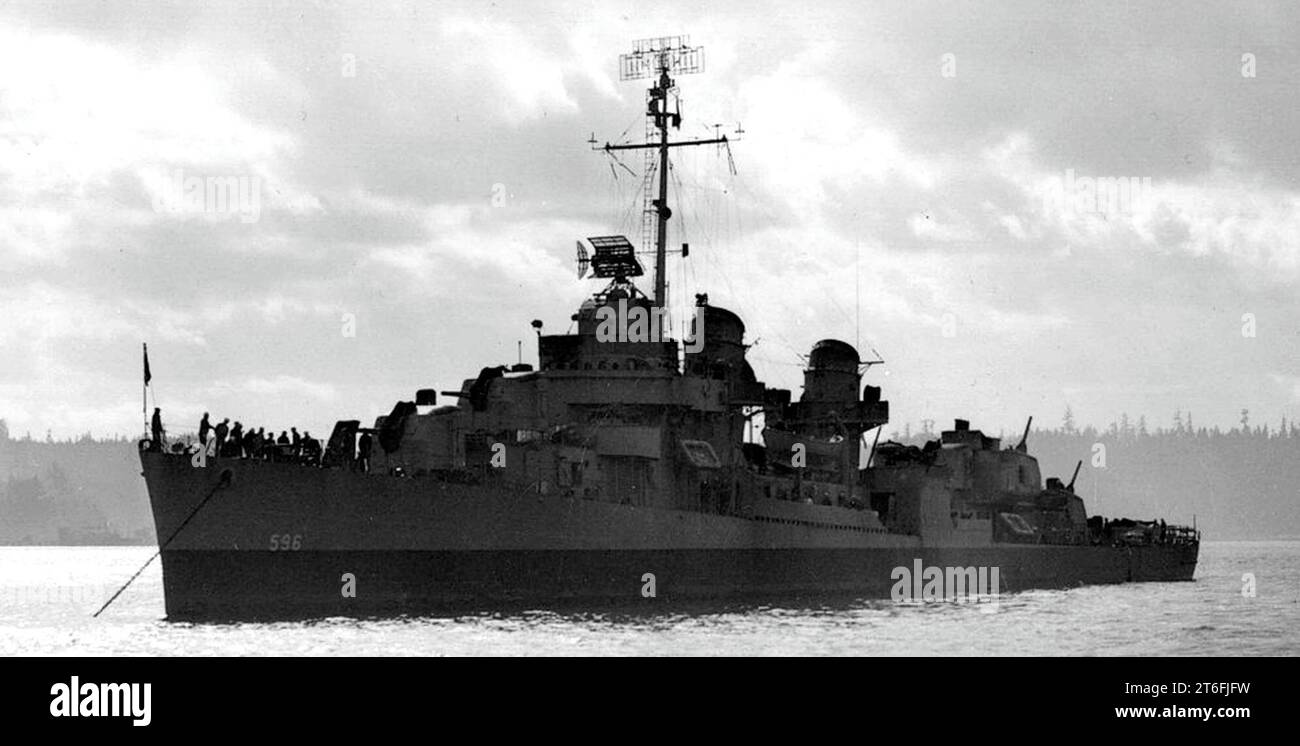 USS Shields (DD-596) at anchor in Puget Sound on 23 February 1945 Stock ...