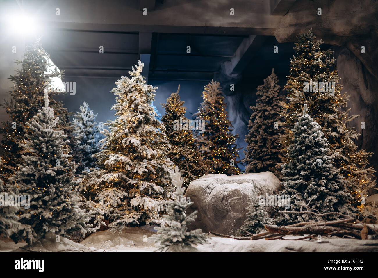 Christmas tree lights snow forest hi-res stock photography and images ...