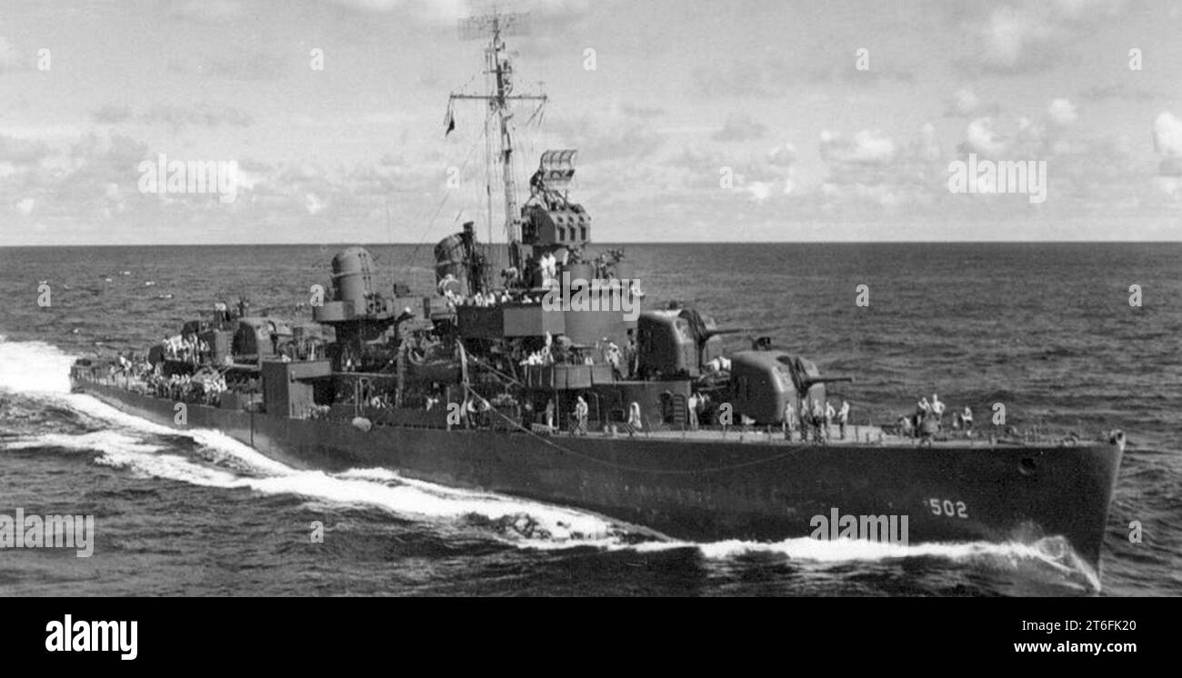 USS Sigsbee (DD-502) underway in the Pacific Ocean on 23 June 1944 ...