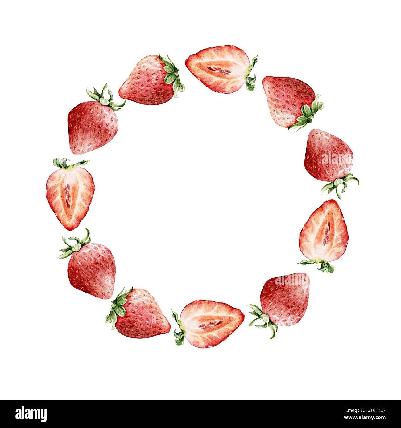 Strawberries wreath. Hand drawing watercolor illustration with juicy ...