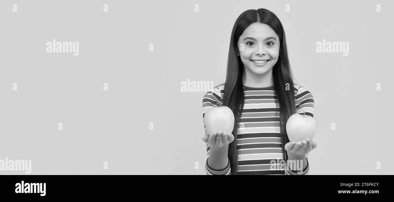 As fresh as fruit. Happy girl hold apples. Child nutrition. Childs diet ...