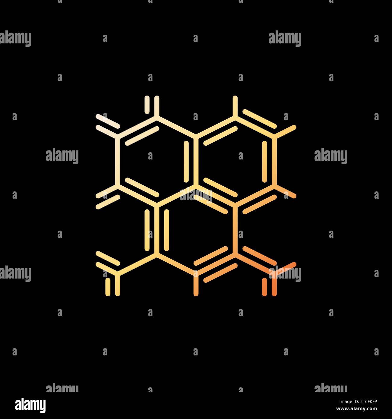 Vector Hexagonal Chemical Formula concept yellow linear icon on dark ...