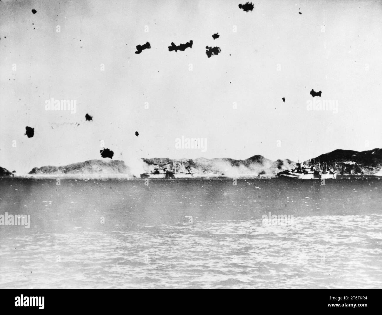 USS St. George (AV-16) is hit by a Japanese kamikaze at Kerama Retto on ...
