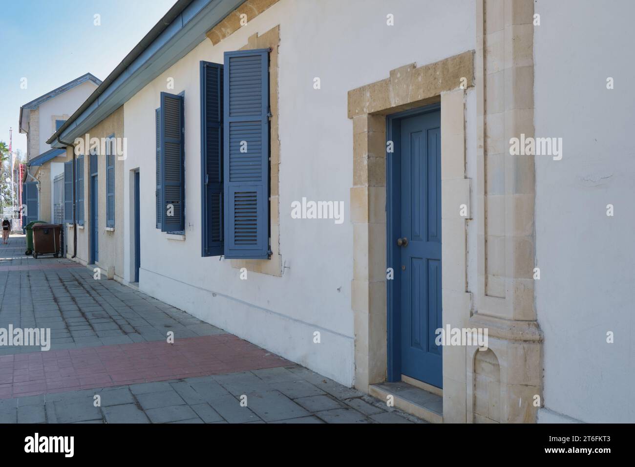 Traditional wooden shutters on municipal building in Larnaca, Cyprus ...