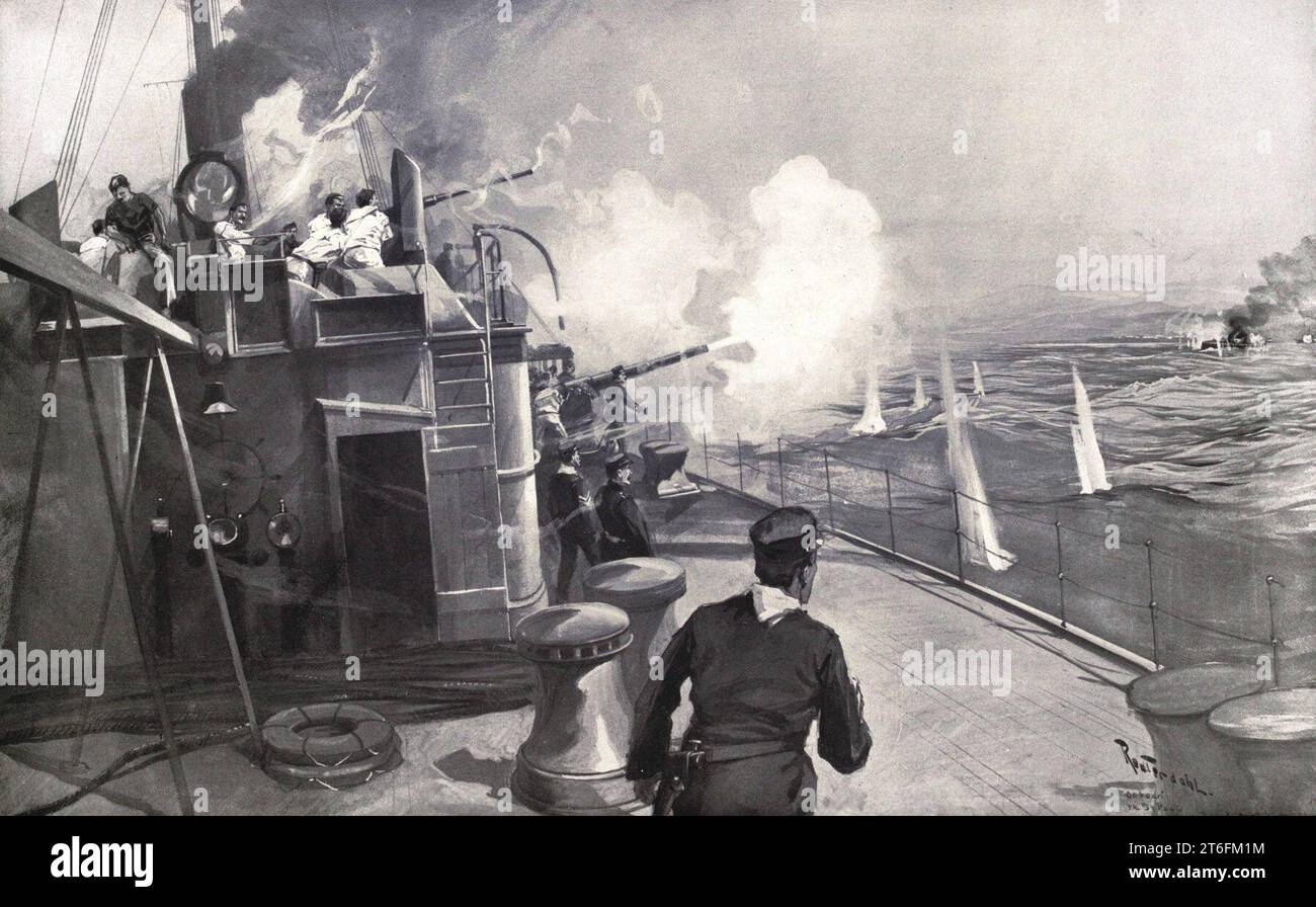 USS St. Paul (SP-1643) in action against the Terror, 6-22-1898 Stock ...