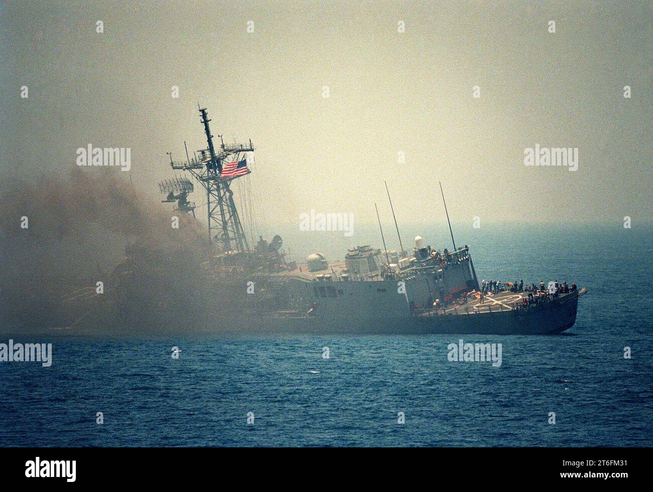 USS Stark FFG-31 port side following missile strike Stock Photo - Alamy