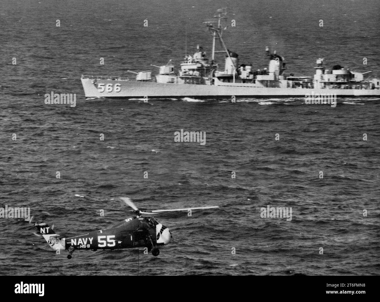 USS Stoddard (DD-566) and a Sikorsky HSS-1 Seabat of HS-8 hunt for ...