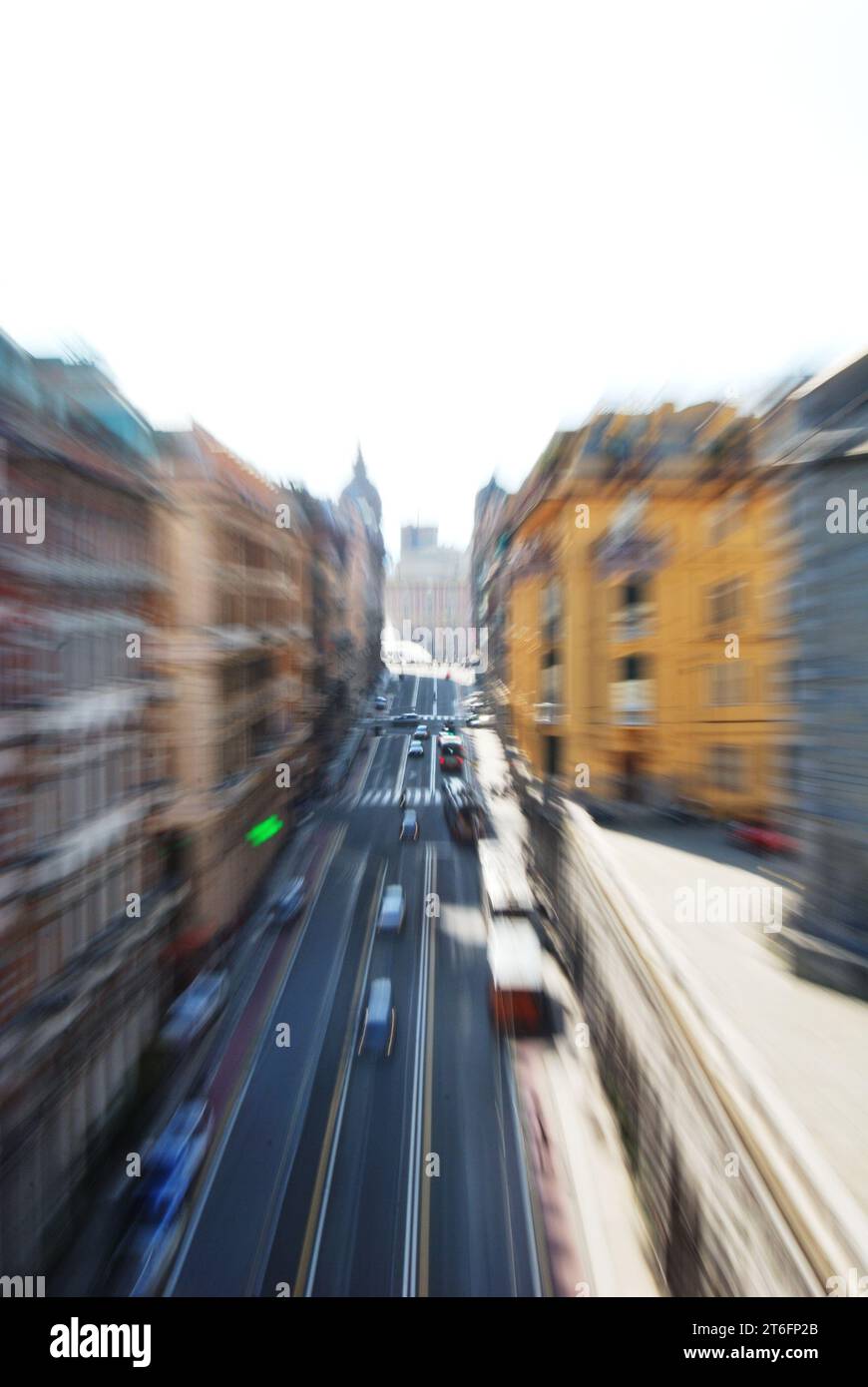 Blurred city street with traffic motion and zoom effect in Italian ...