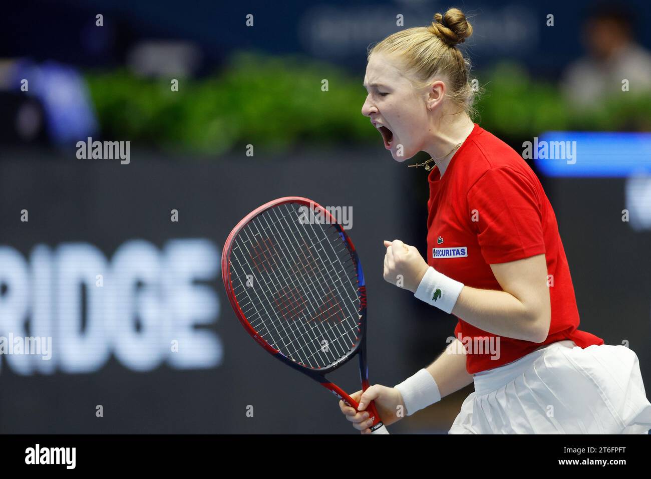 Tennis player Celine Naef of Switzerland in action during the final ...