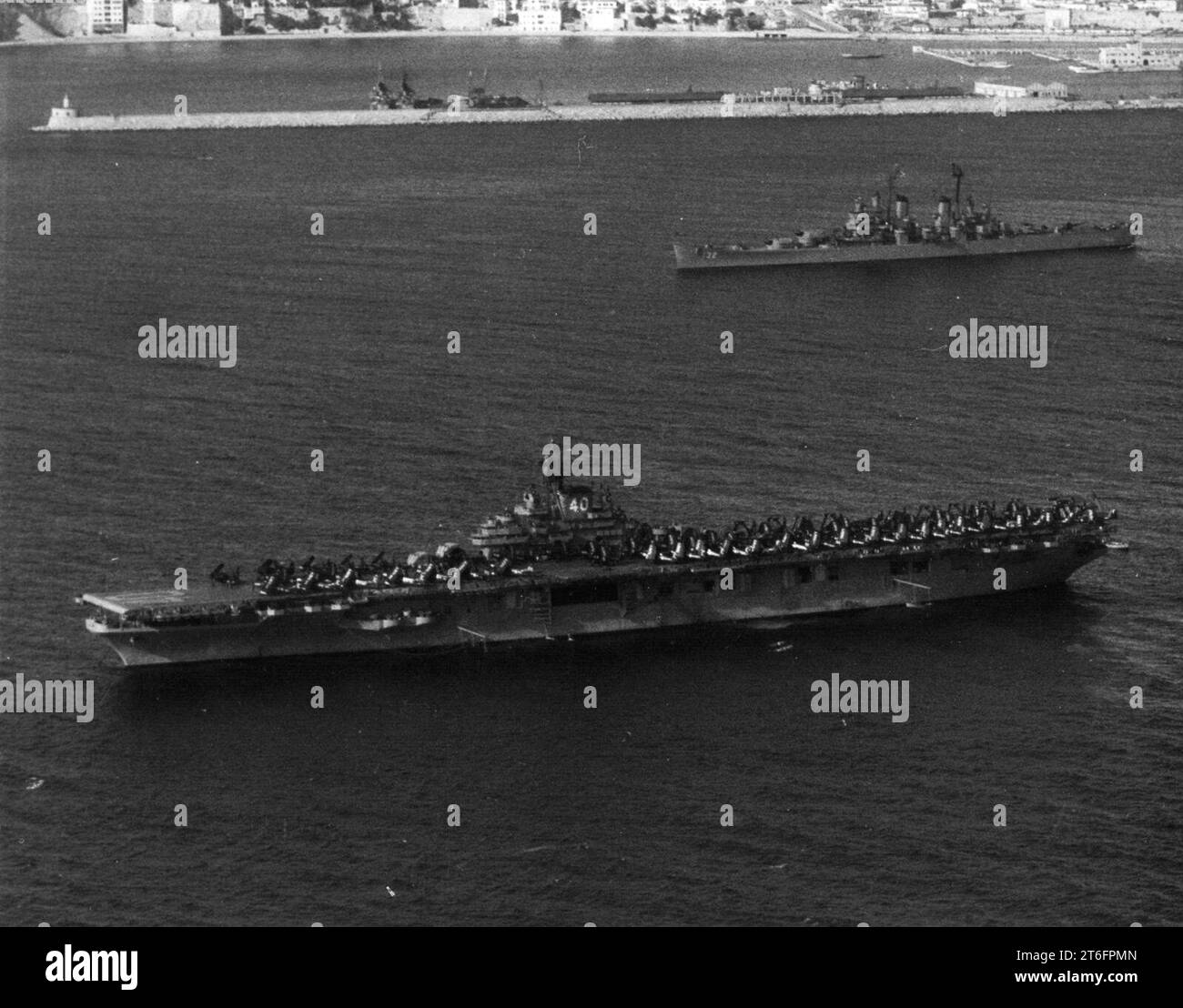 USS Tarawa (CV-40) and USS Macon (CA-132) at anchor in the Med c1952 ...
