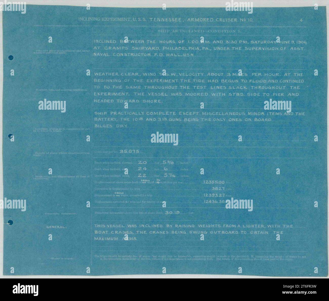 USS Tennessee (ACR-10)- Inclining Experiment - Ship in Condition I ...