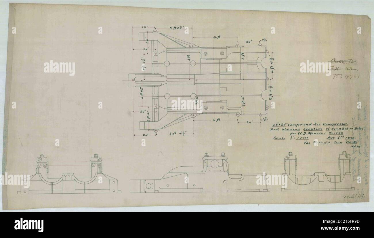 USS Terror (BM-4)- 28'' X 24'' Compound Air Compressor. Bed Showing ...
