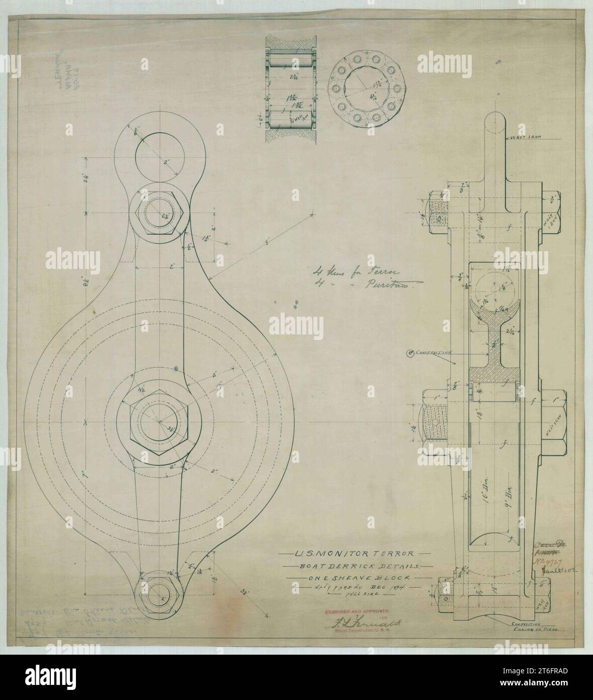 USS Terror (BM-4)- Boat Derrick Details. One Sheave Block Stock Photo ...
