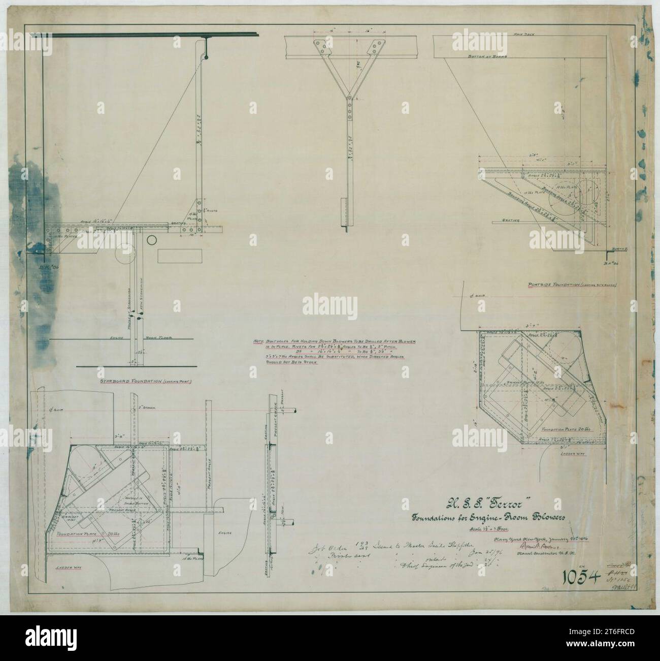 USS Terror (BM-4)- Foundations for Engine-Room Blowers Stock Photo - Alamy
