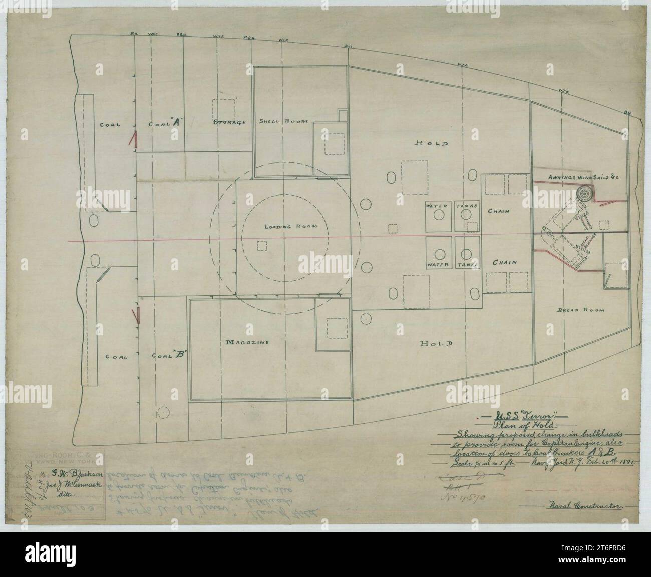 USS Terror (BM-4)- Plan of Hold Showing proposed change in bulkheads to ...