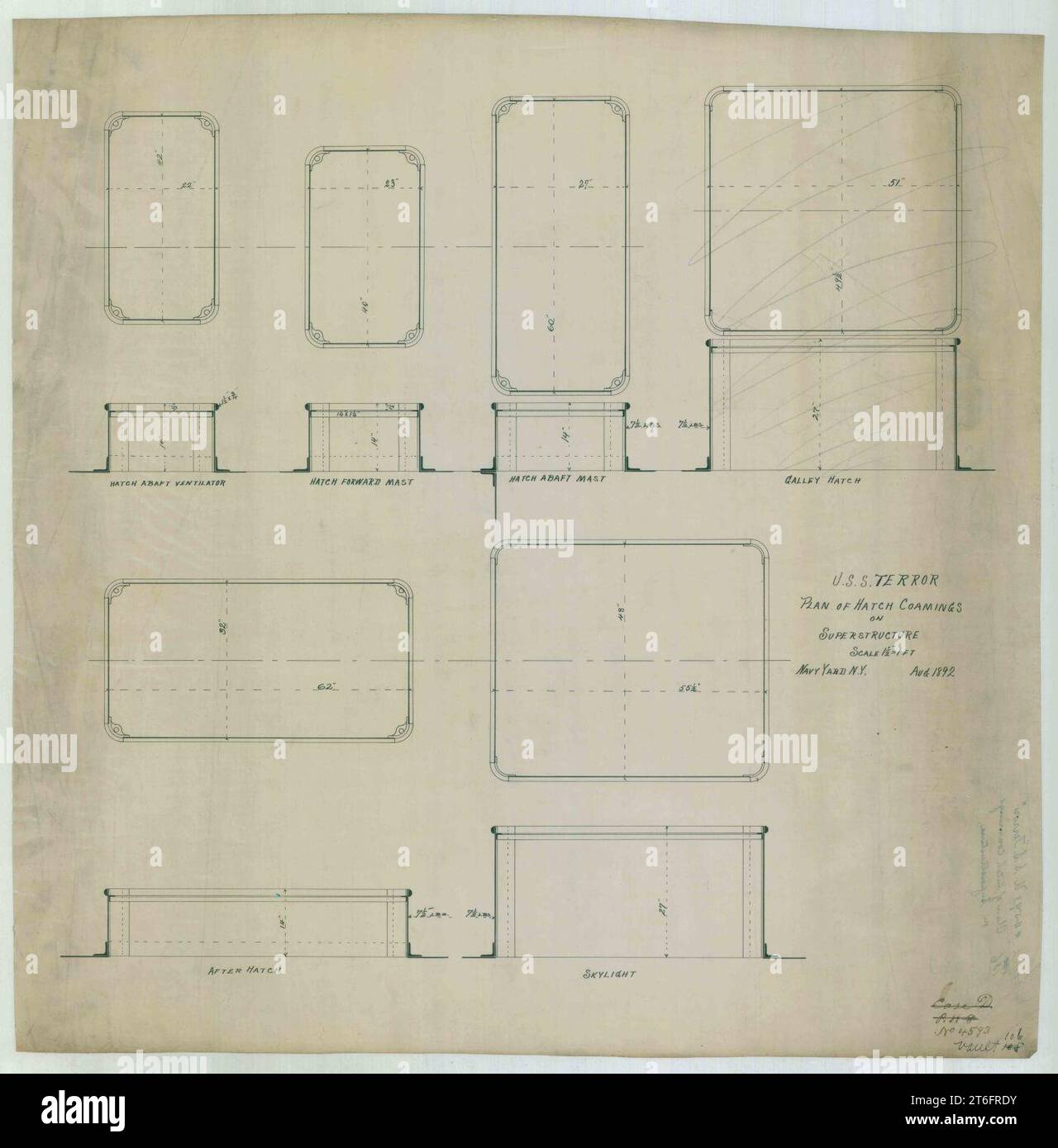USS Terror (BM-4)- Plan of Hatch Coamings on Superstructure Stock Photo ...