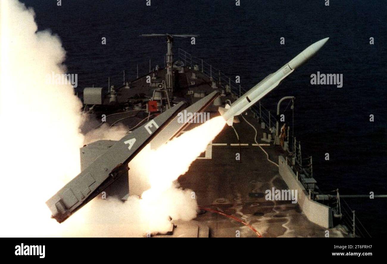 USS Texas (CGN-39) launches a RIM-66 Standard missile, circa in 1984 ...