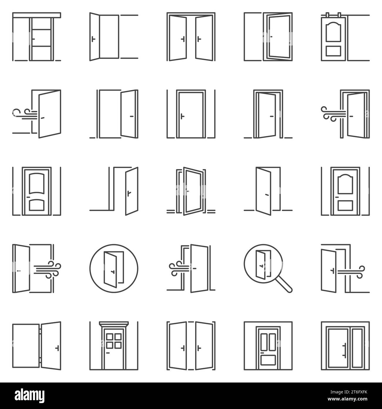 Door outline icons set. Entrance and Internal Doors vector concept symbols or design elements ...