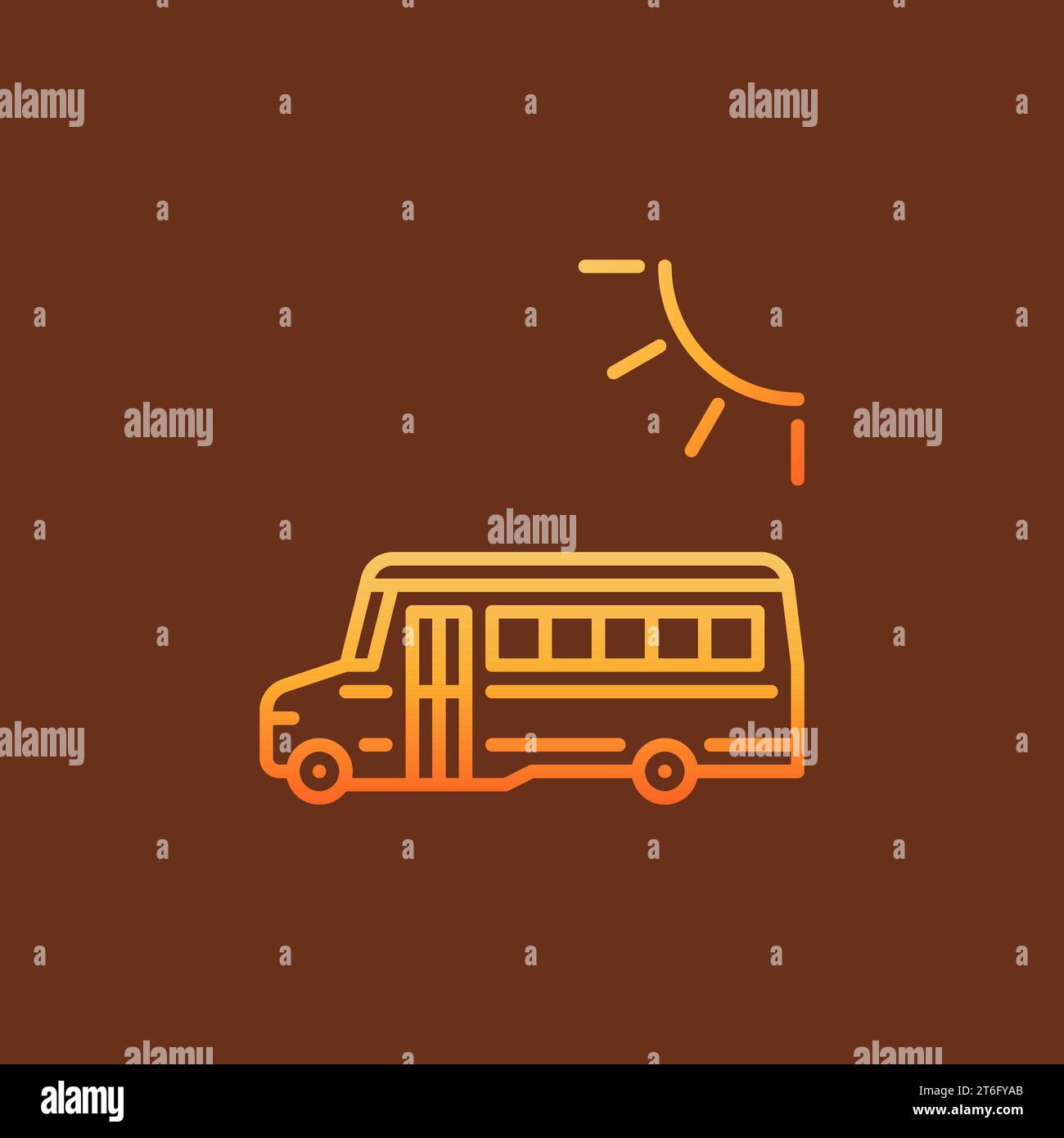 School Bus and Sun vector concept yellow outline icon or logo element ...