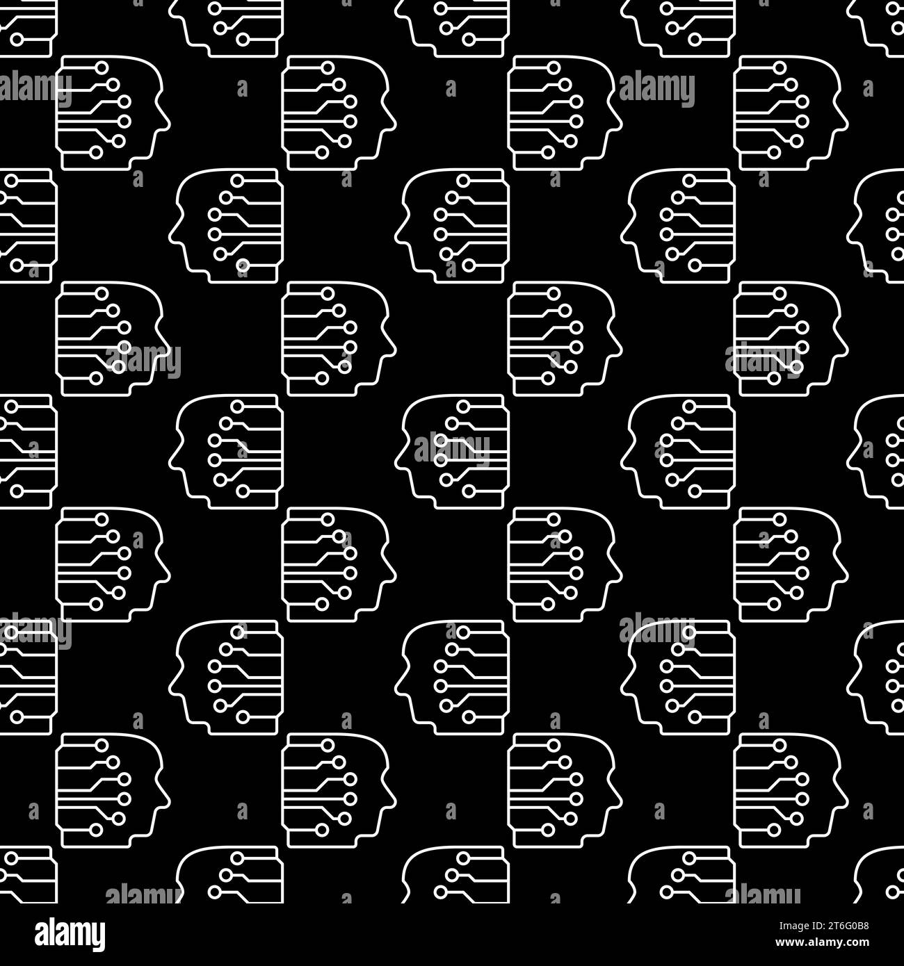 Human Head with Neural Network vector Artificial Intelligence concept line dark seamless pattern ...
