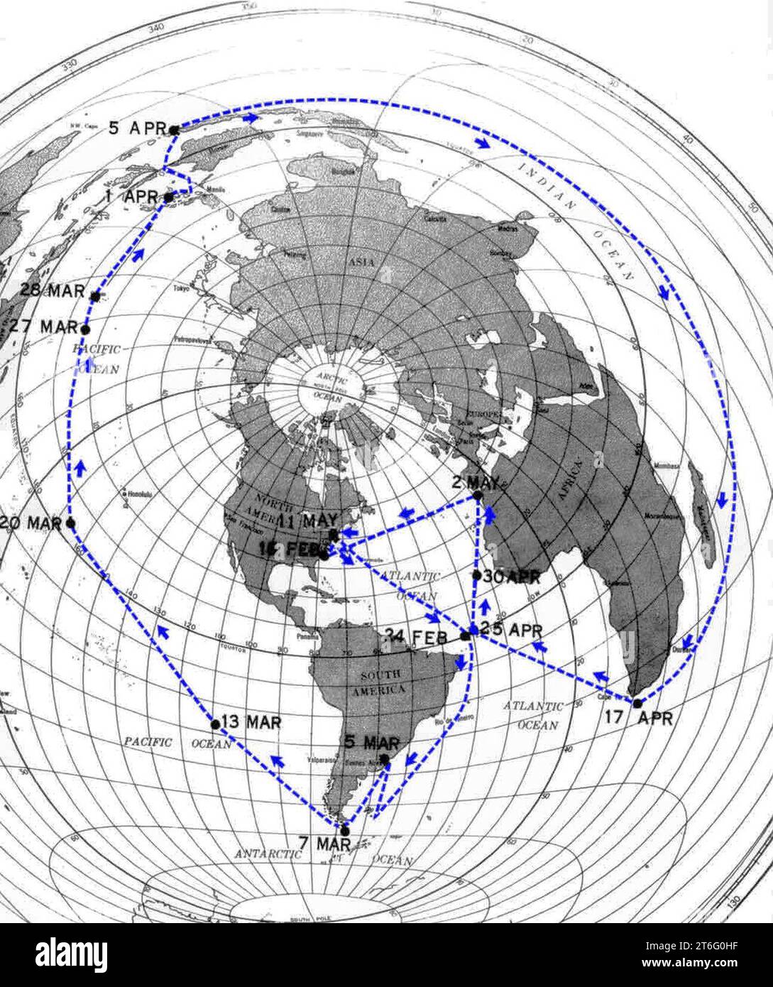USS Triton SSRN-586 circumnavigation map 1960 Stock Photo - Alamy
