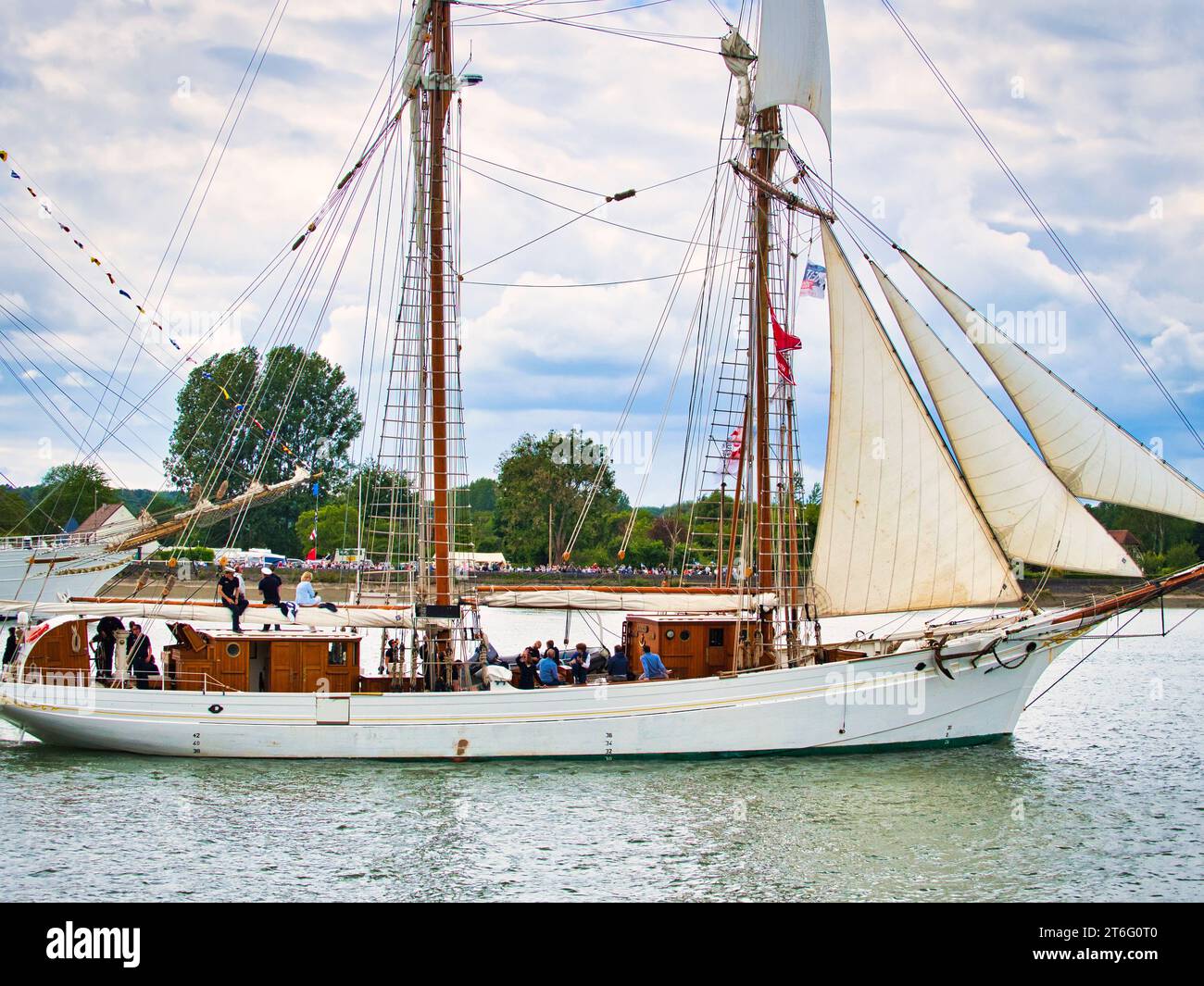 ROUEN, FRANCE - June Circa, 2020. Belle poule two masts schooner on the ...