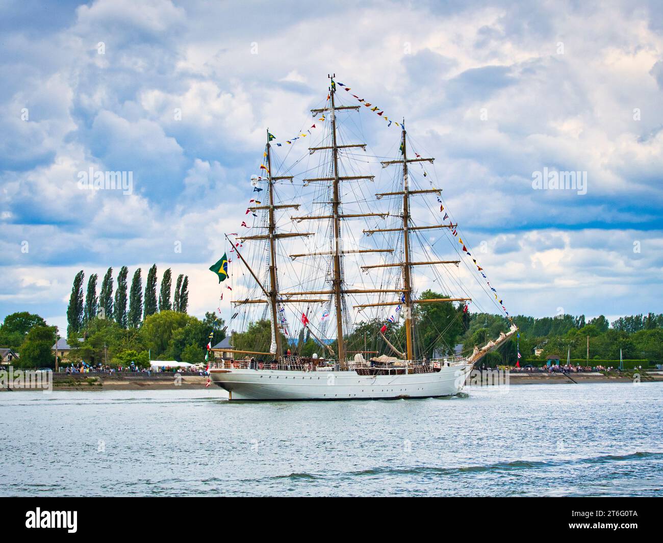 ROUEN, FRANCE - June Circa, 2020. Belle poule two masts schooner on the Seine River for Armada ...