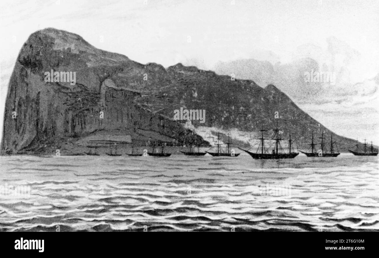 USS Tuscarora, USS Kearsarge and CSS Sumter at Gibraltar in 1862 Stock ...