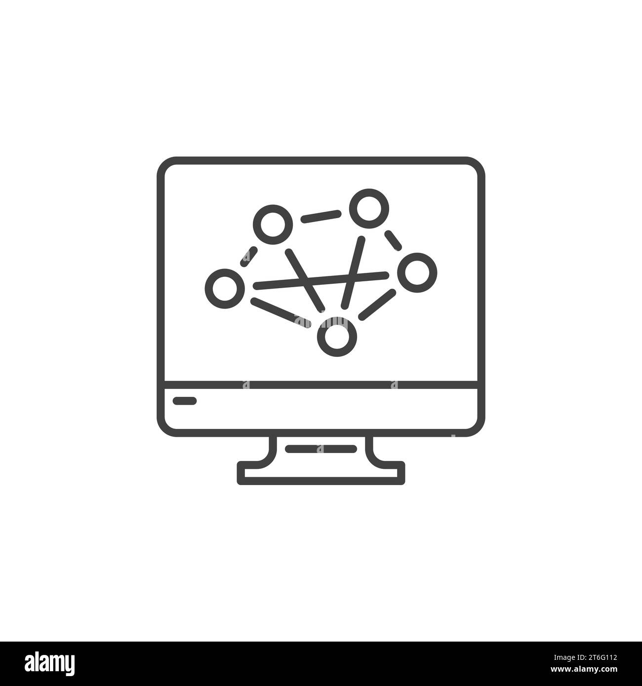 Computer Screen With Neural Network Vector Concept Icon Or Sign In Thin Line Style Stock Vector