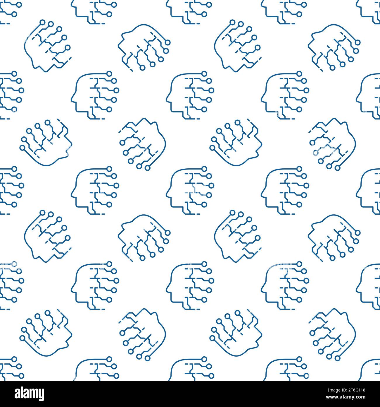 AI Human Head vector Artificial Intelligence Technology concept seamless pattern in outline ...