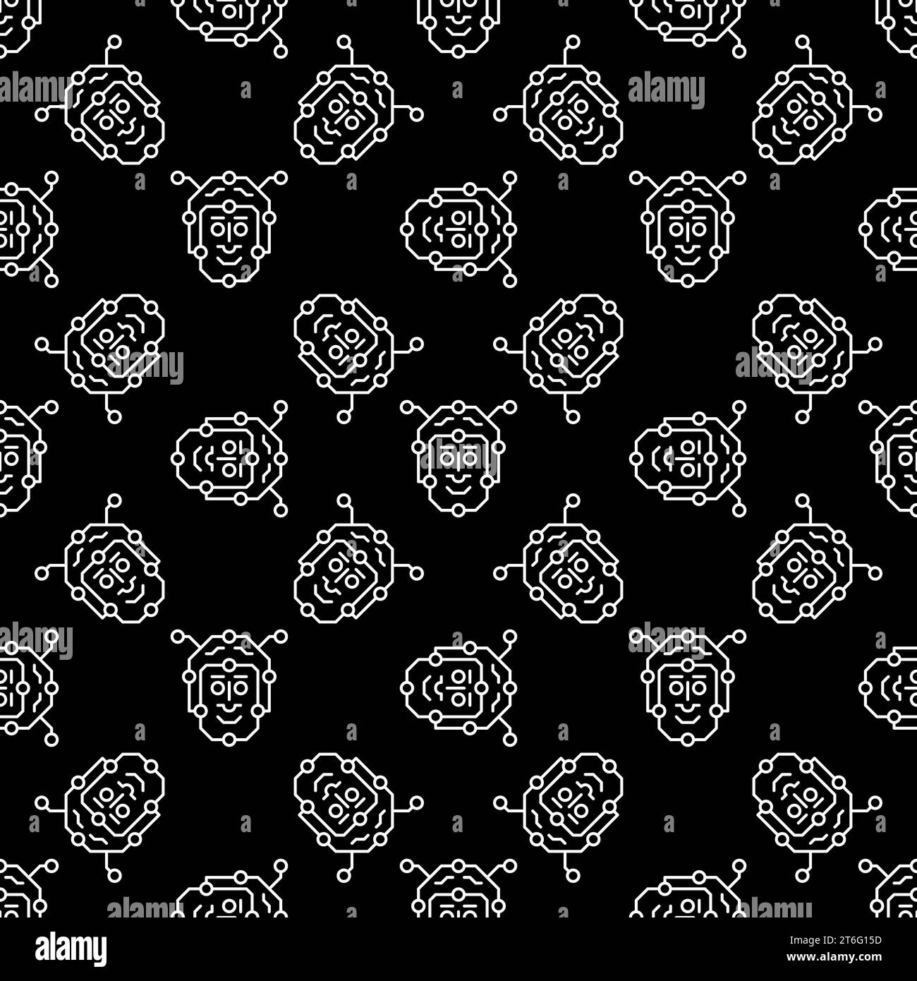 Artificial Intelligence Face vector Robot Head concept dark line seamless pattern Stock Vector ...