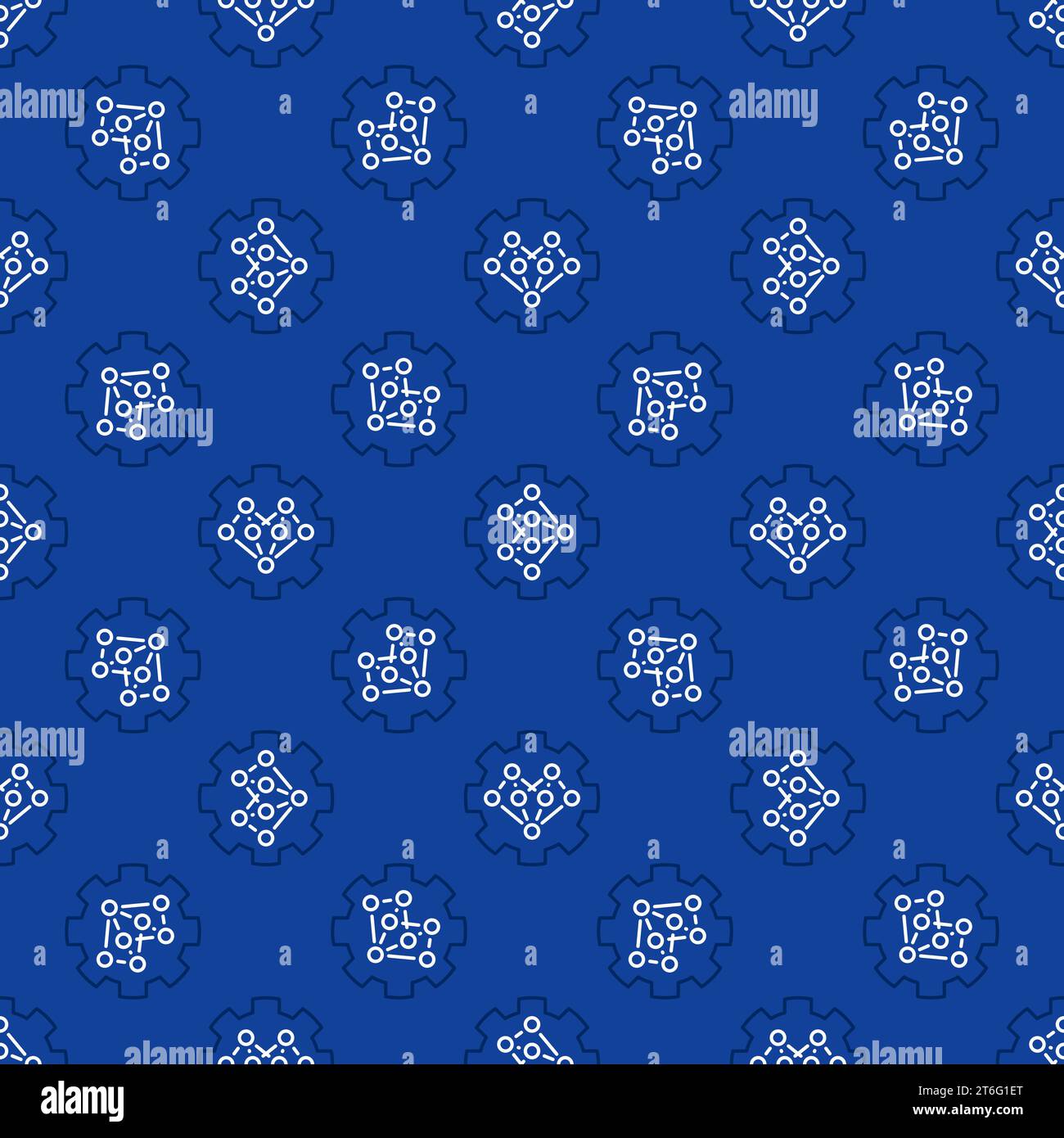Neural Network Gear vector concept blue seamless pattern in thin line ...