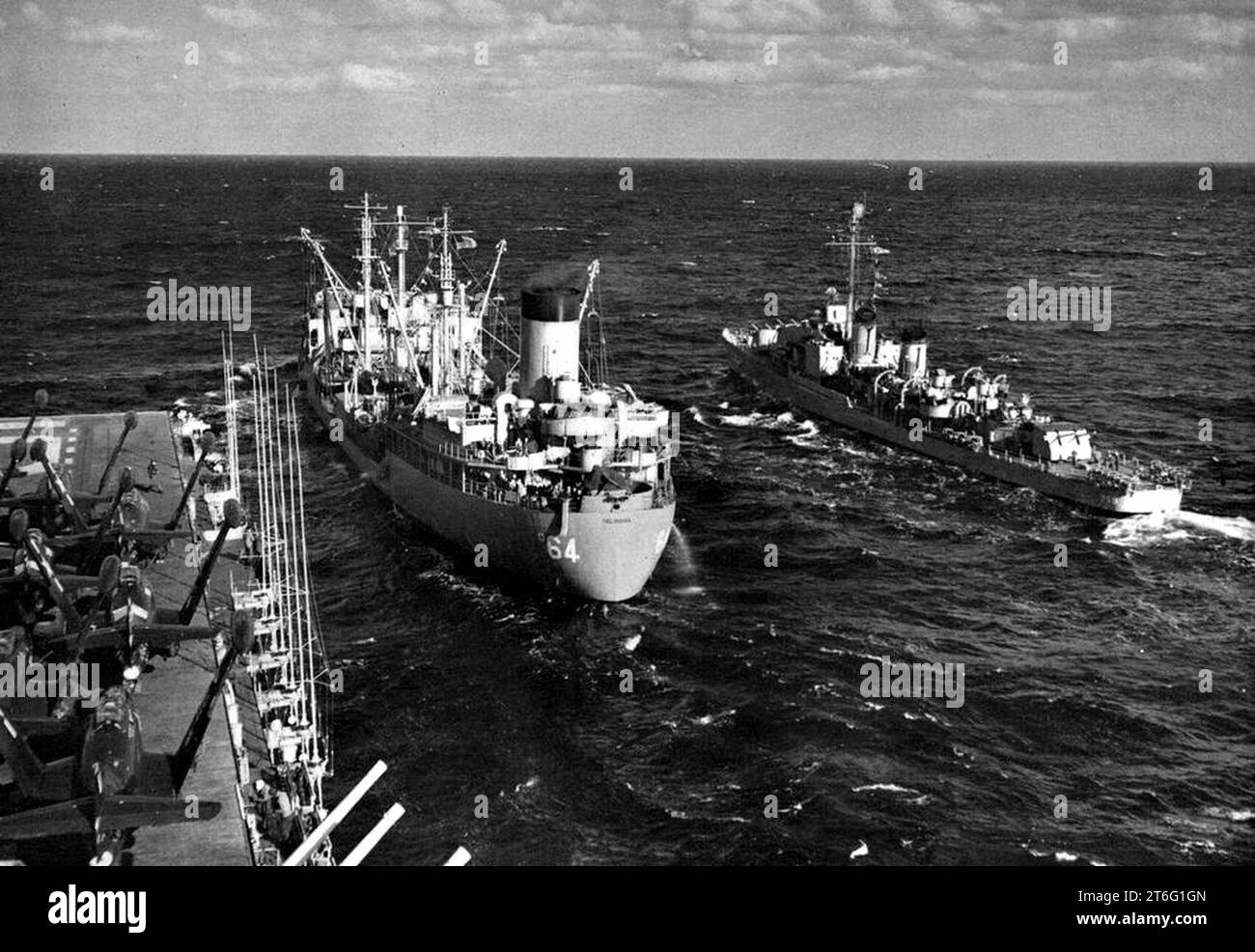 USS Valley Forge (CV-45) approaching USS Tolovana (AO-64), in 1951-1952 ...