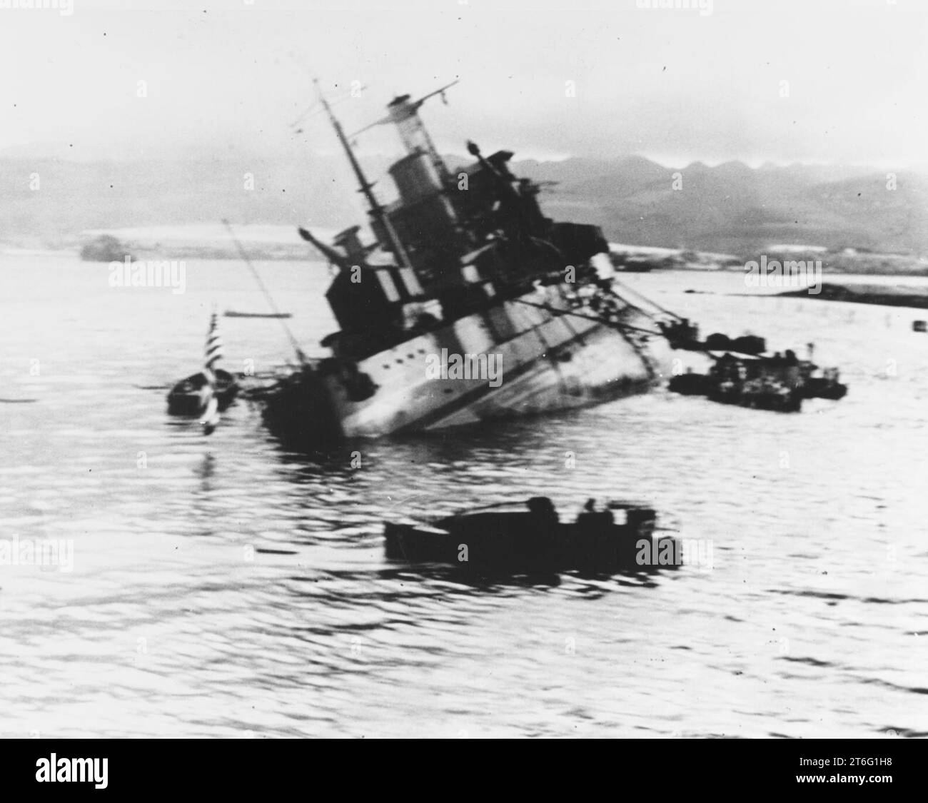USS Utah (AG-16) capsizing at Pearl Harbor on 7 December 1941 Stock ...