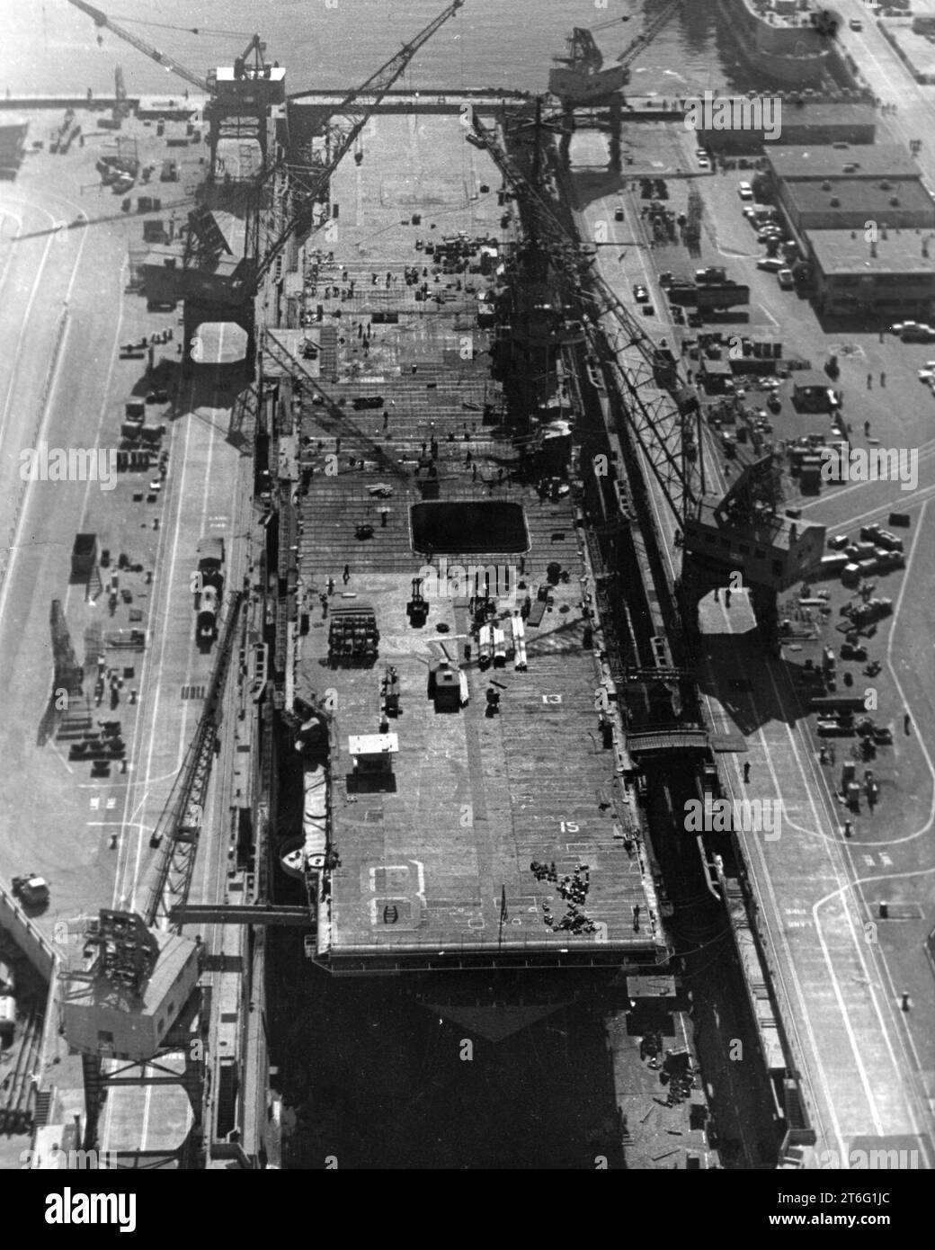 USS Valley Forge (LPH-8) in a drydock at the Long Beach Naval Shipyard ...