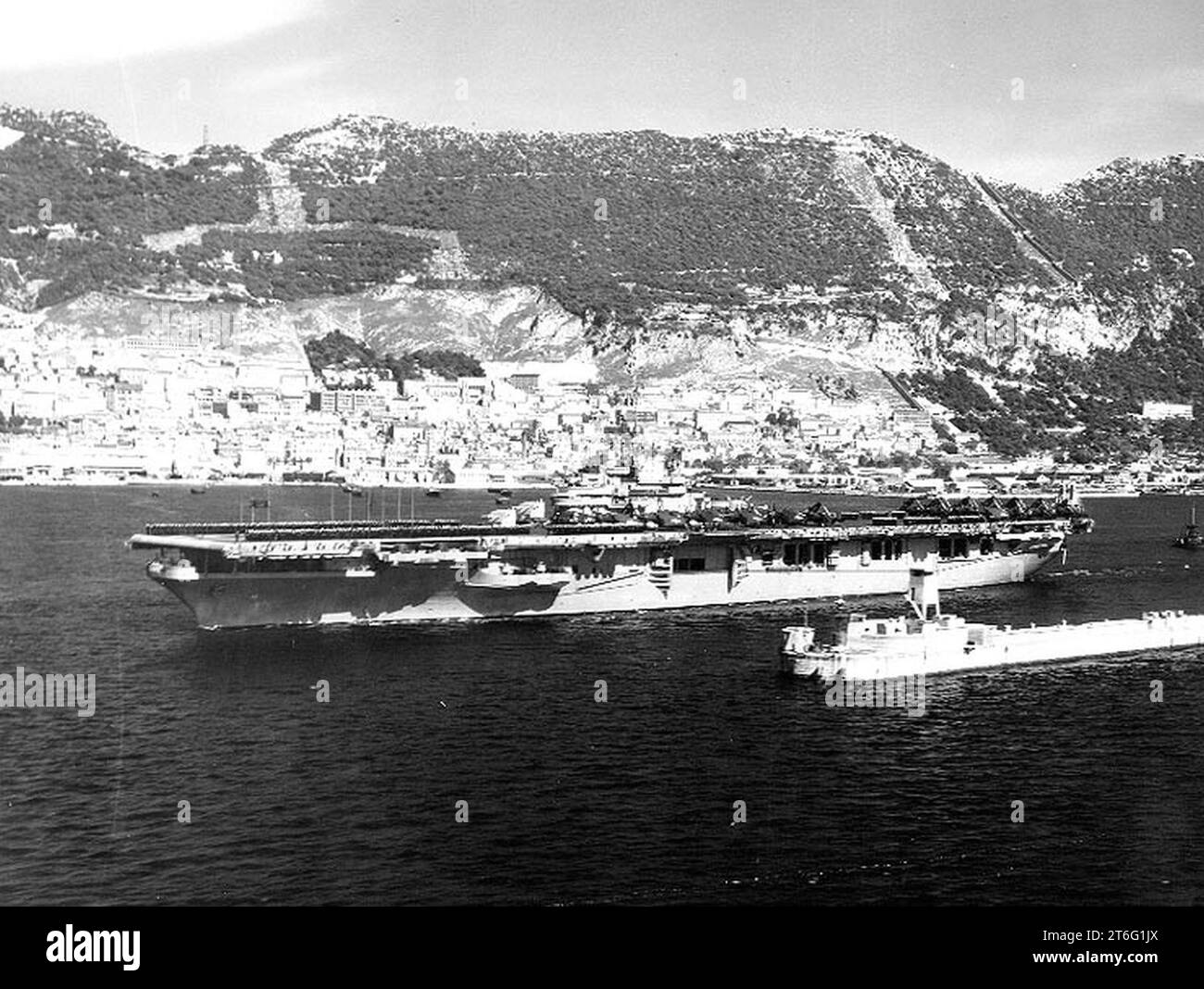 USS Valley Forge (CV-45) steams out of Gibraltar harbour in 1948 Stock ...