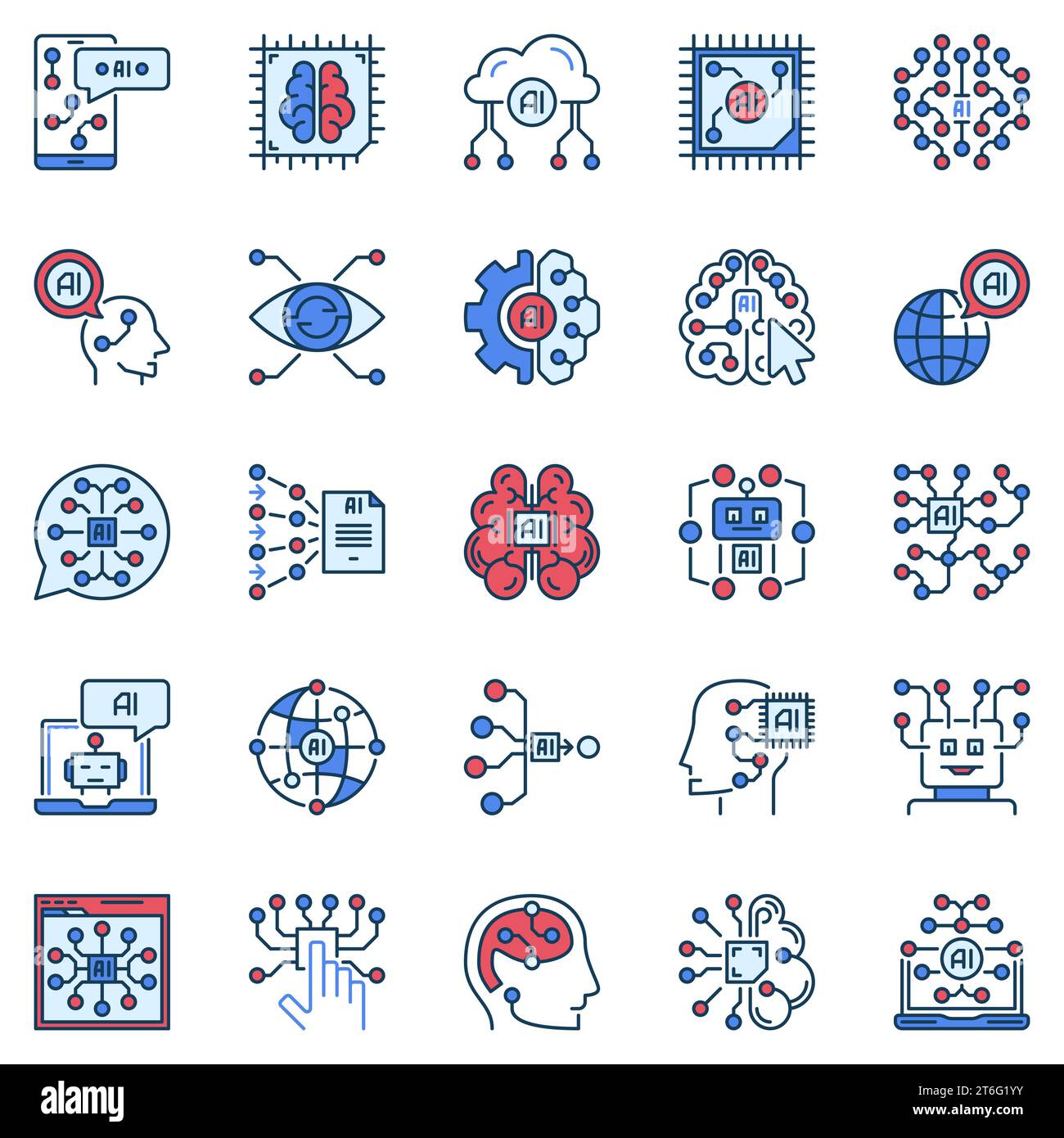 Artificial Intelligence colored icons. AI Technology concept vector ...