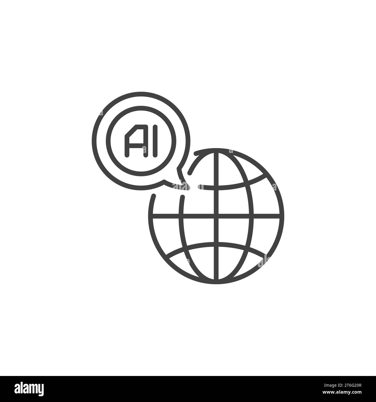 Earth Globe with AI Speech Bubble vector Artificial Intelligence concept thin line icon or ...